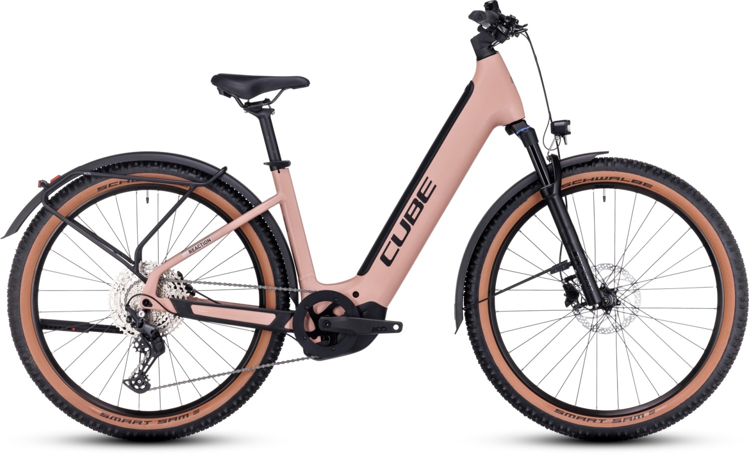 Buy the new Cube Reaction Hybrid Pro 500 Allroad 2024 Easy Entry Rose Silver eBike with free shipping Freeborn Bikes